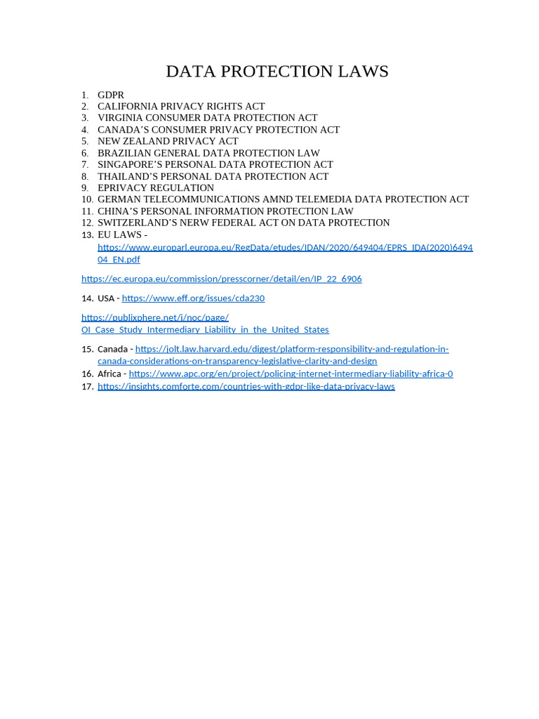Global Data Protection Laws Overview | PDF
