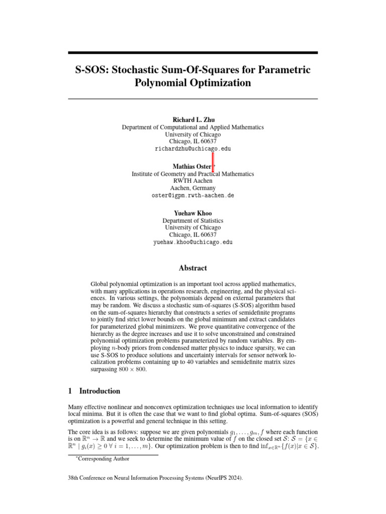 S-SOS: Stochastic Sum-Of-Squares For Parametric Polynomial Optimization ...