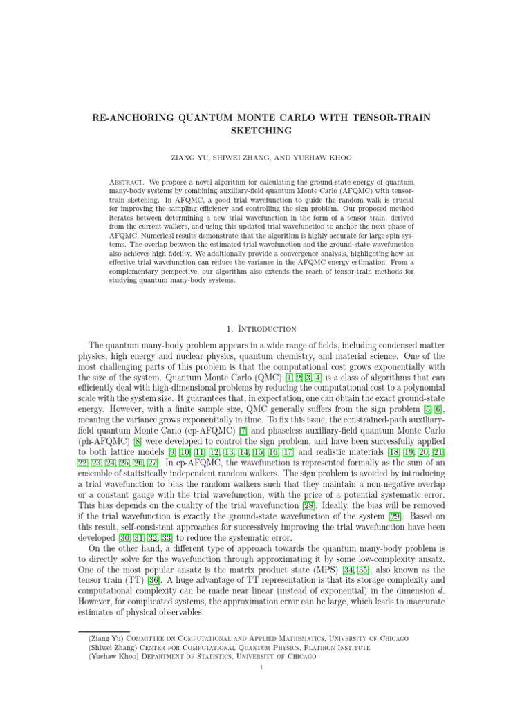 Re-Anchoring Quantum Monte Carlo With Tensor-Train Sketching | PDF ...