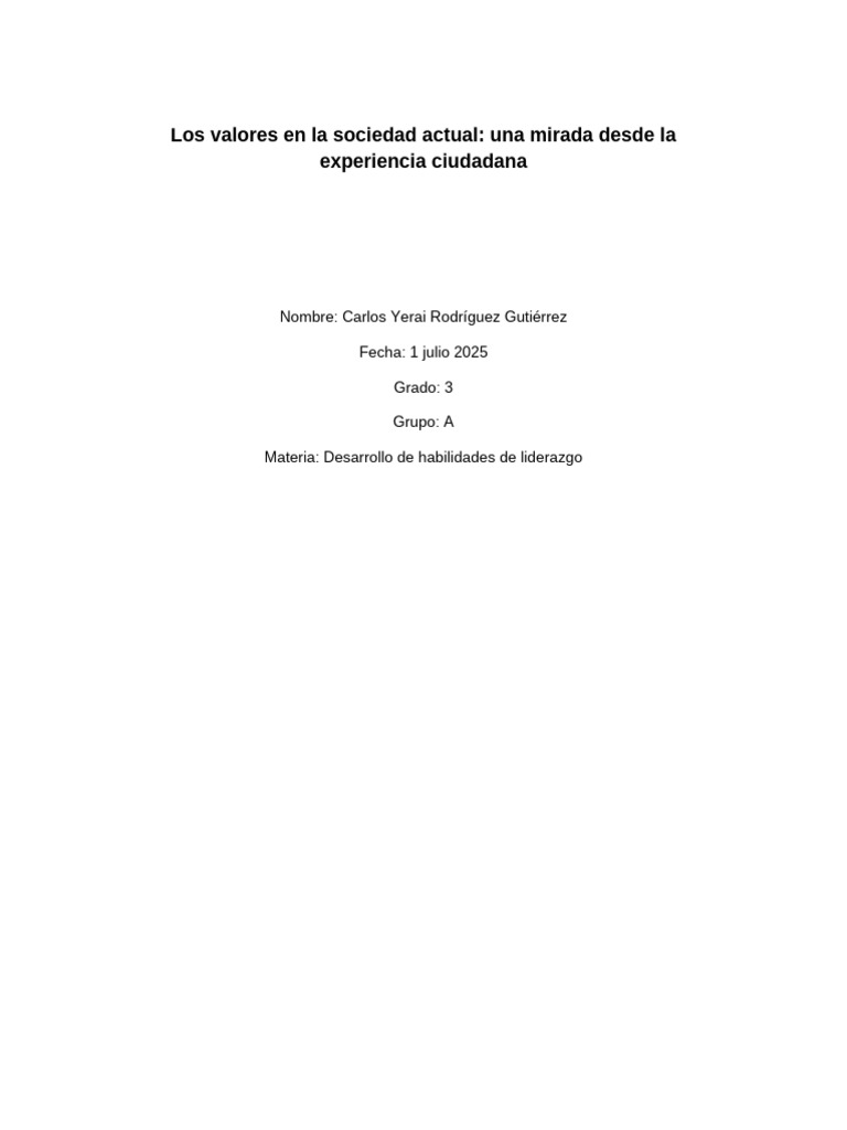 Ensayo Valores Con Portada | PDF