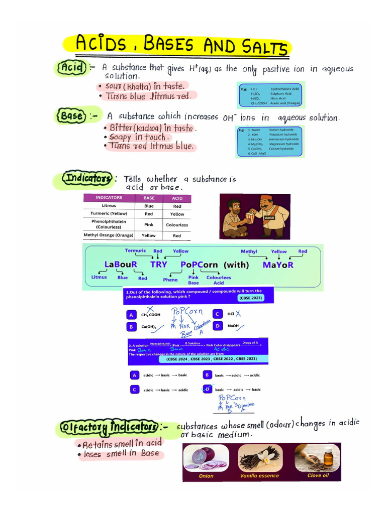 Acids, Base and Salt Handwritten Notes | PDF