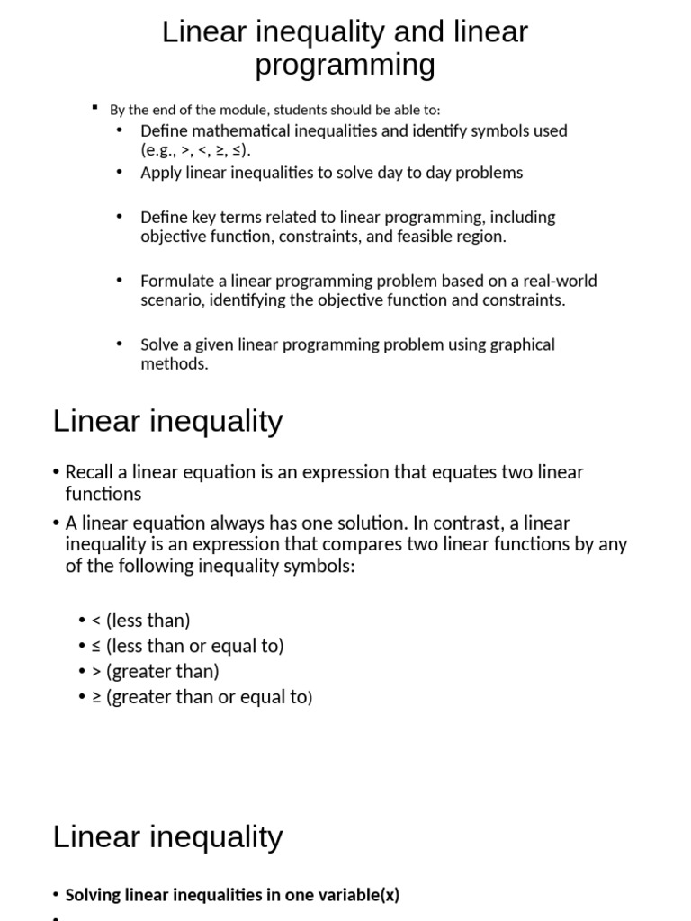 Linear Inequalities and Programming Guide | PDF | Inequality ...