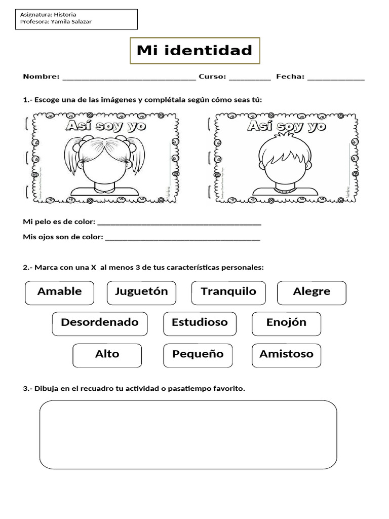 Mi Identidad Personal para Niños | PDF