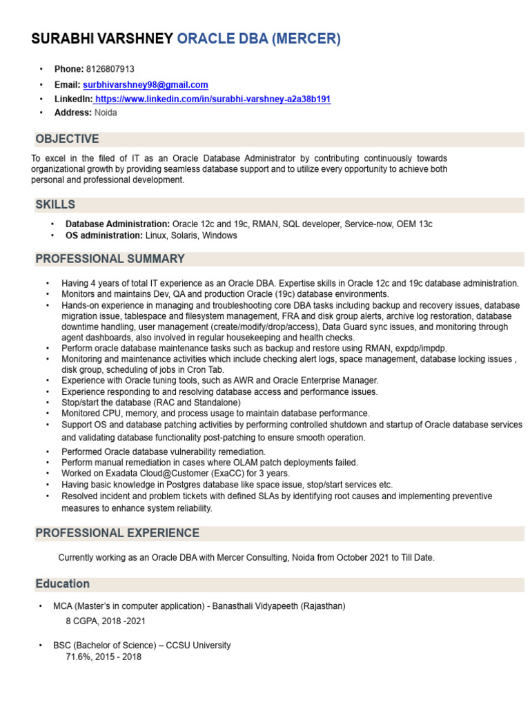 Surabhi Varshney CV-1 New | PDF | Databases | Cloud Computing