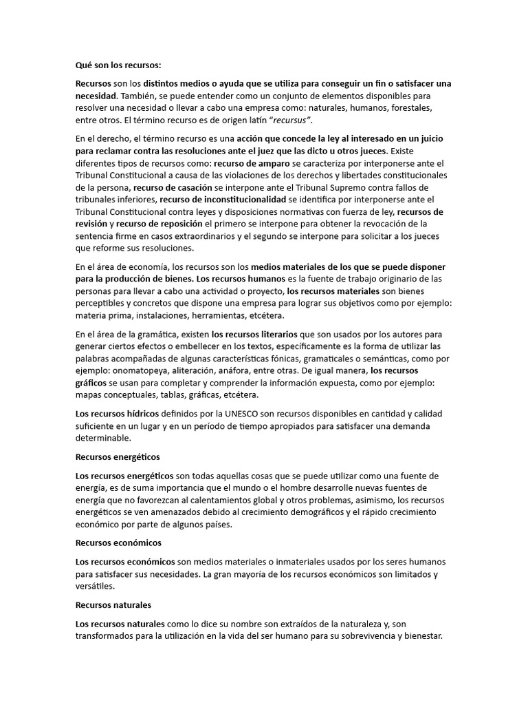 Definición y tipos de recursos | PDF | Energía renovable | Justicia