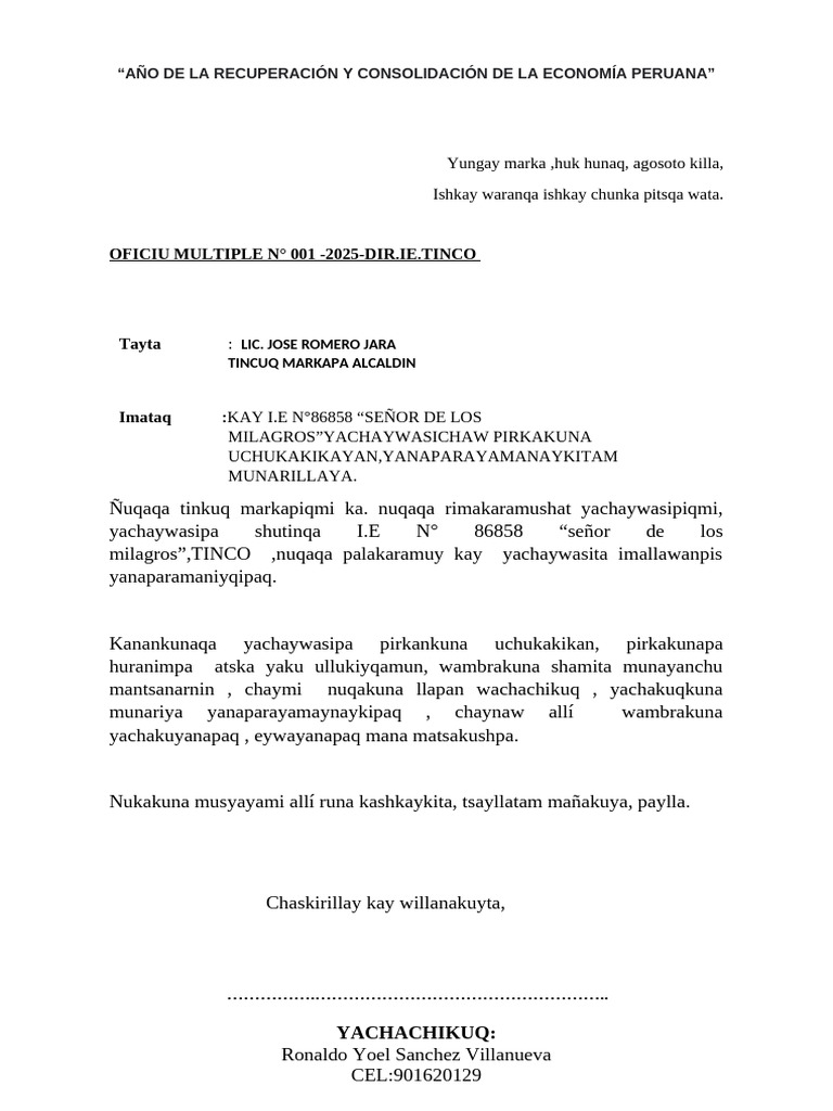 OFICIO N (1) Quechua | PDF