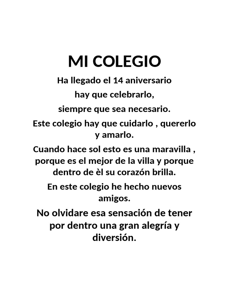 Poema por el 14° Aniversario del Colegio | PDF