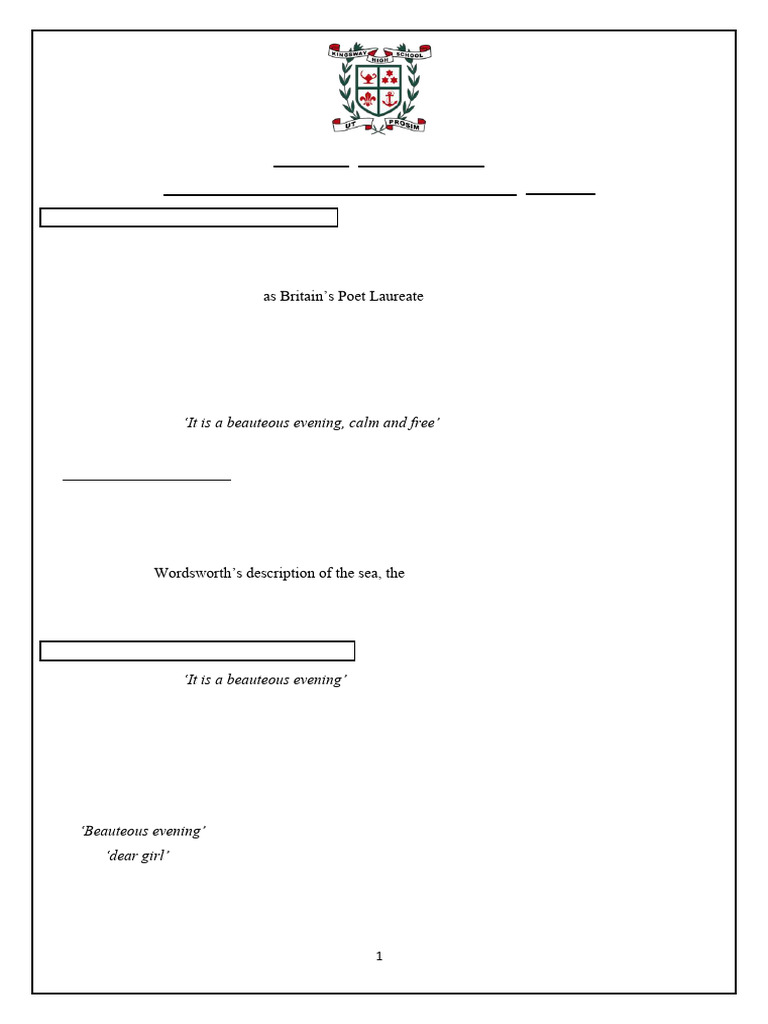 Analysis of "It Is a Beauteous Evening" | PDF | Sonnets | Poetry