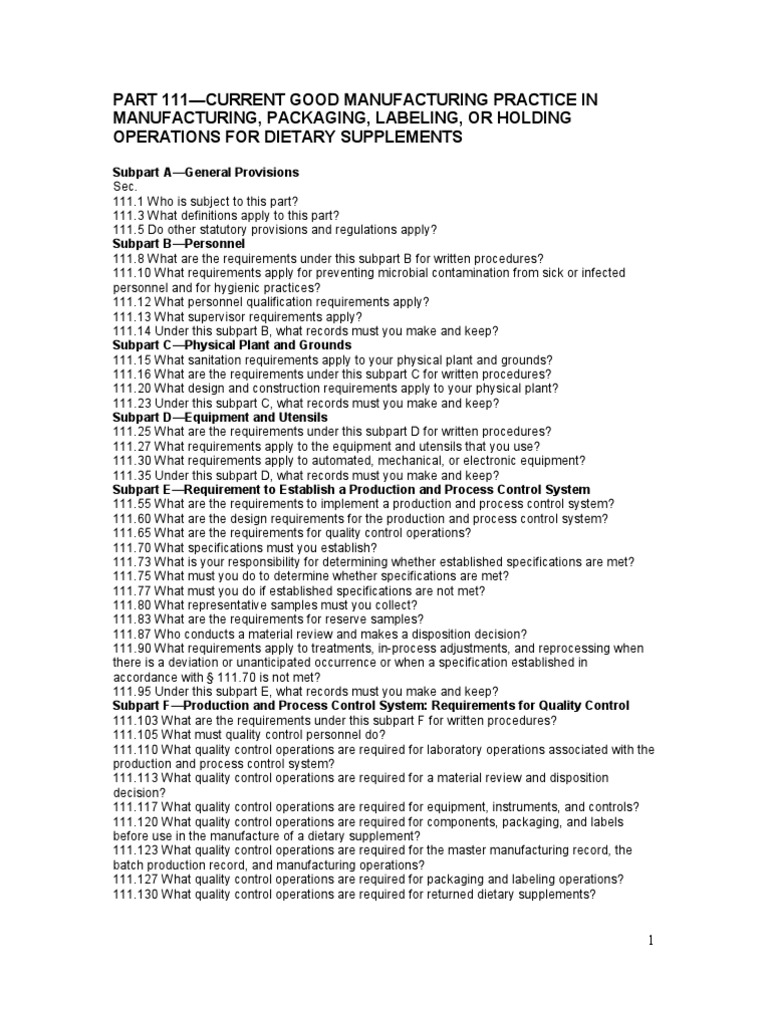 Part 111-Current Good Manufacturing Practice in Manufacturing ...