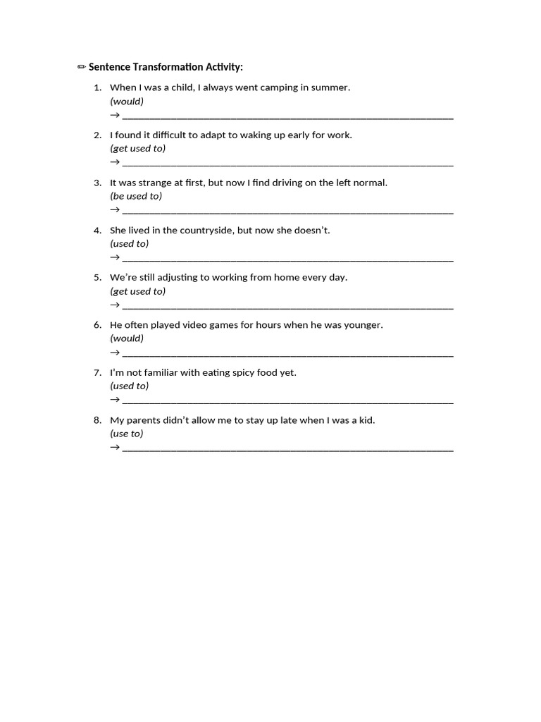 Sentence Transformation Exercises | PDF
