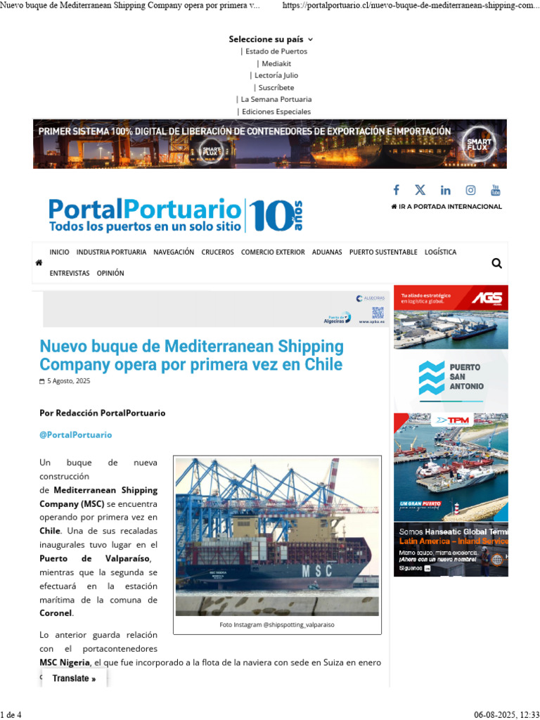 Nuevo Buque de MSC Opera Por Primera Vez en Chile - PortalPortuario ...