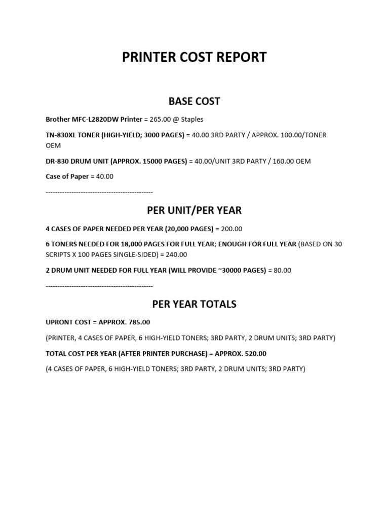 Printer Cost Report | PDF