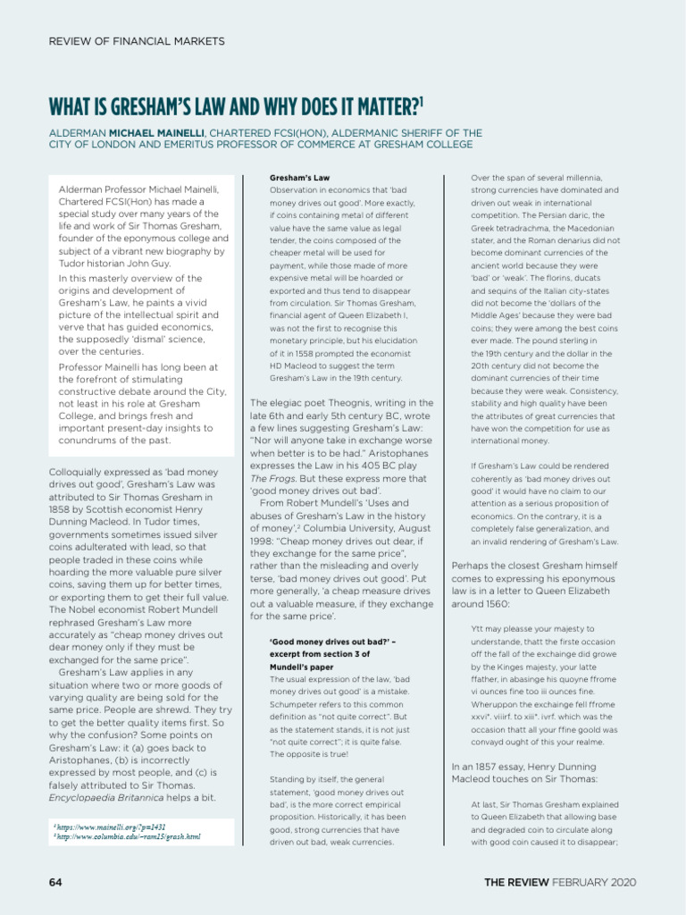 What Is Gresham'S Law and Why Does It Matter?: Michael Mainelli | PDF ...