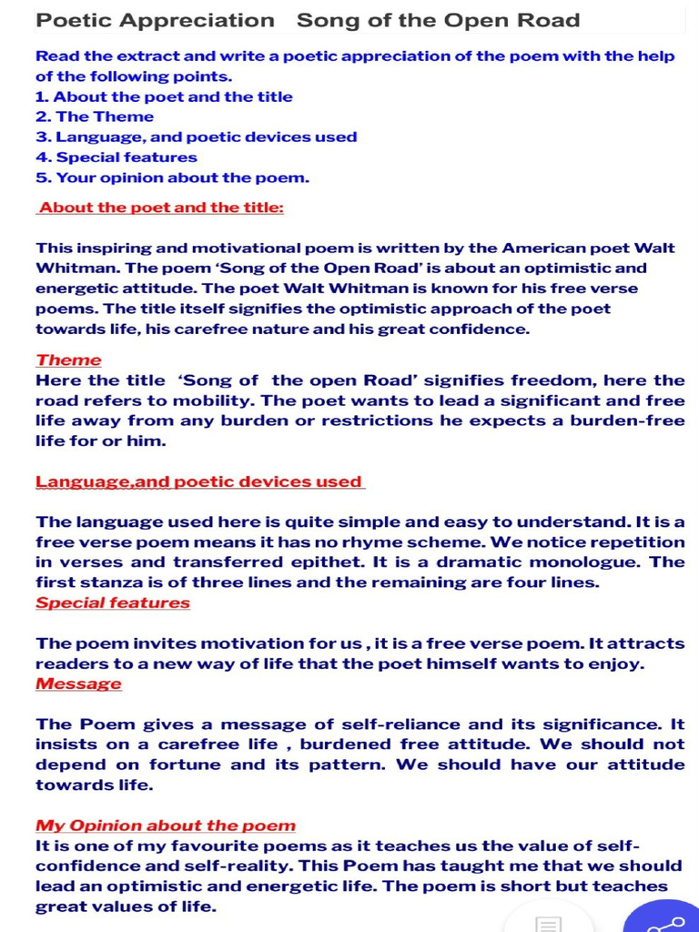 Poem Appreciation | PDF
