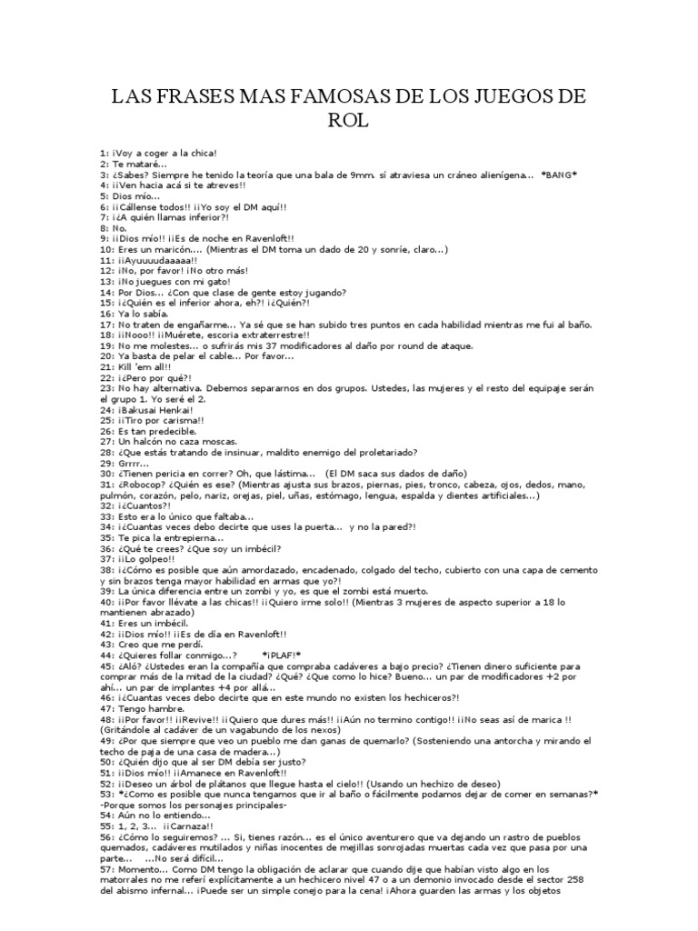 Las Frases Mas Famosas de Los Juegos de Rol | PDF | Juegos de rol | Ocio