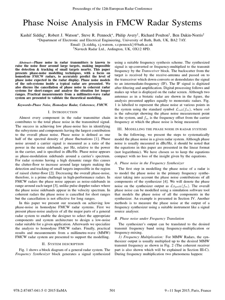Phase Noise Analysis in FMCW Radar Systems | PDF | Radar | Frequency ...
