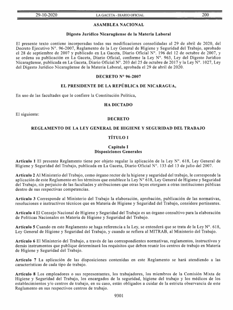 Texto Consolidado Ley 618 Higiene y Seguridad Del Trabajo | PDF ...