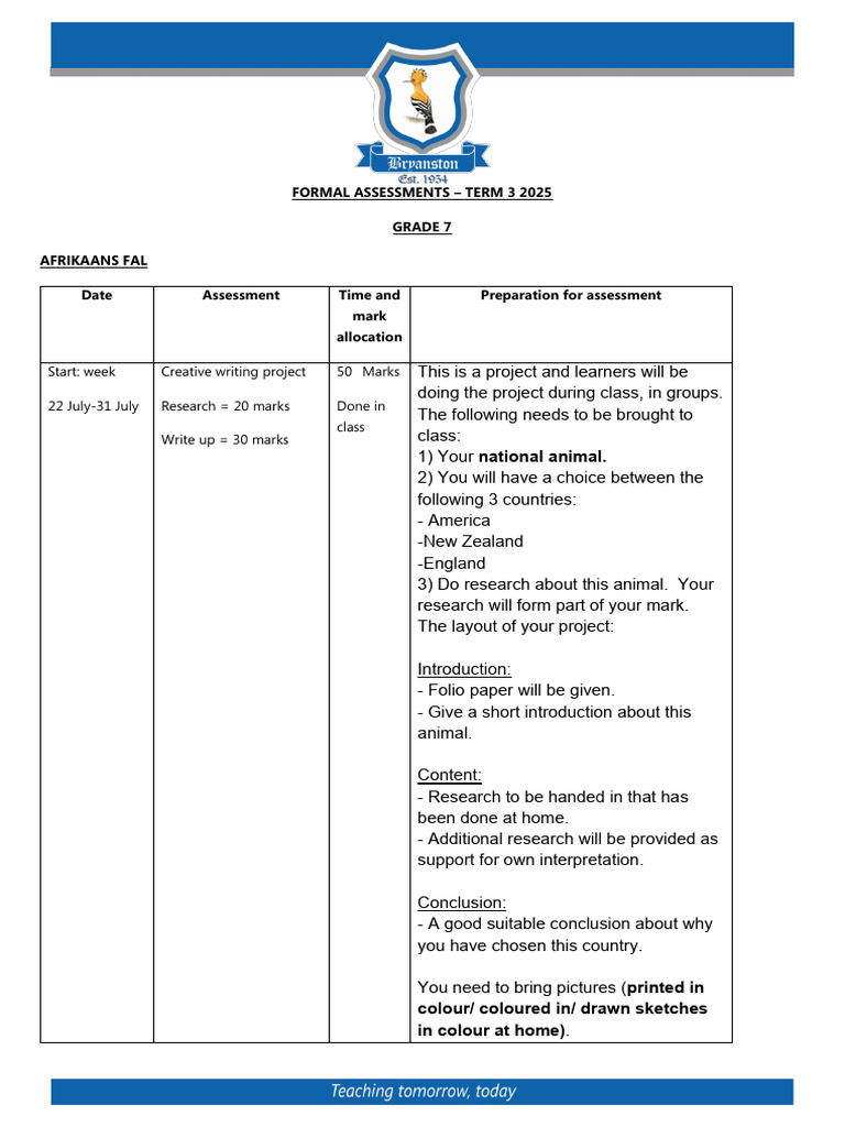 Grade 7 Term 3 Assessment Overview 2025 | PDF | Shape | Geometry