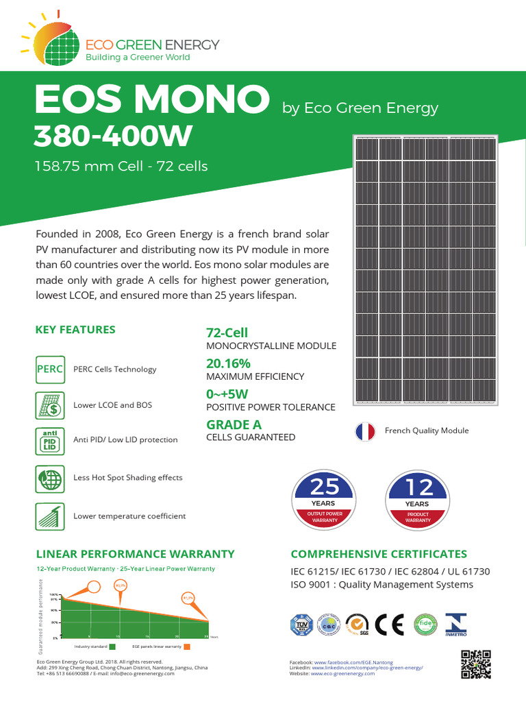 Eos Mono 380 400w 72 Mono 5bb English | PDF | Solar Panel | Photovoltaics