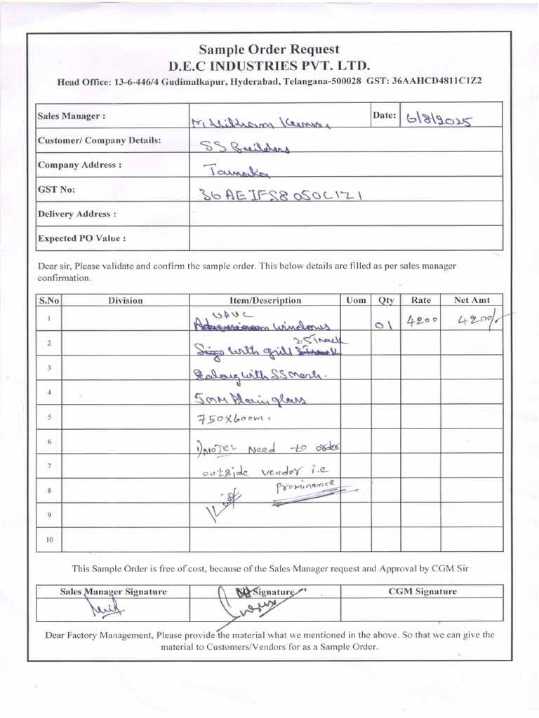 Grill Window Sample Request | PDF