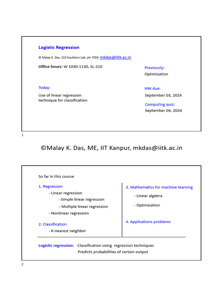 Lecture 0502 Logistic Regression | PDF | Regression Analysis | Logistic Regression
