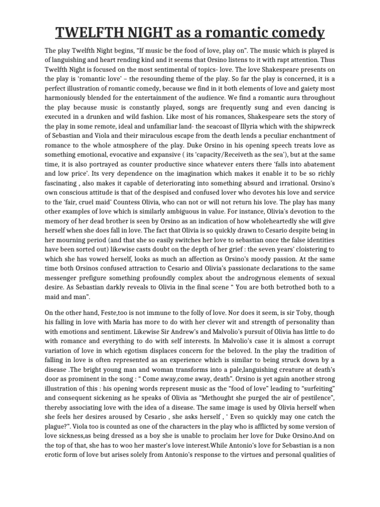 Twelfth Night: A Romantic Comedy Analysis | PDF | Twelfth Night