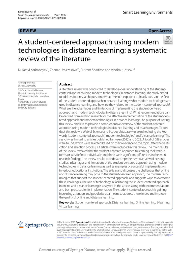 Student-Centered Distance Learning Review | PDF | Educational ...