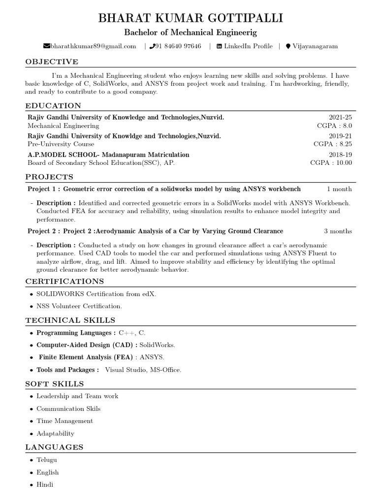 Mechanical Engineering Student Profile | PDF