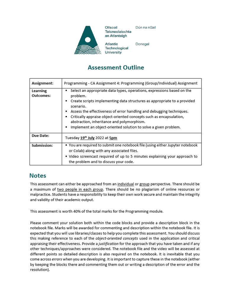 CA4 - Programming Assignment | PDF | Computer Programming | Object ...