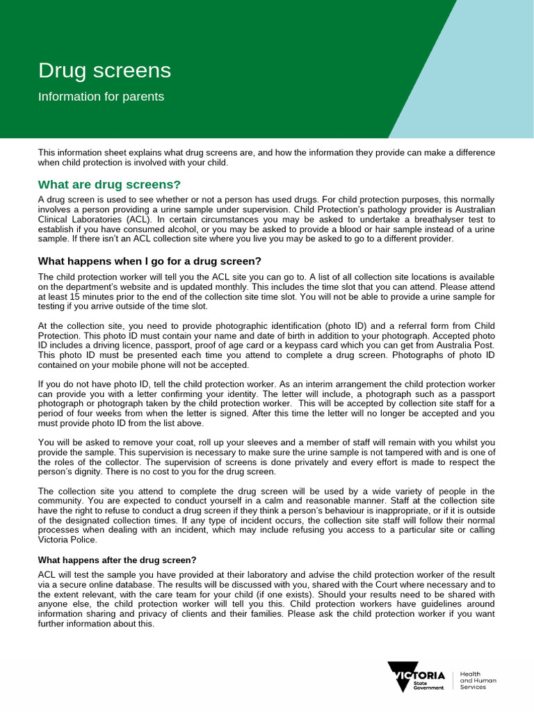 2939.1 Drug Screens - Information Sheet For Parents V3 | PDF | Drug ...