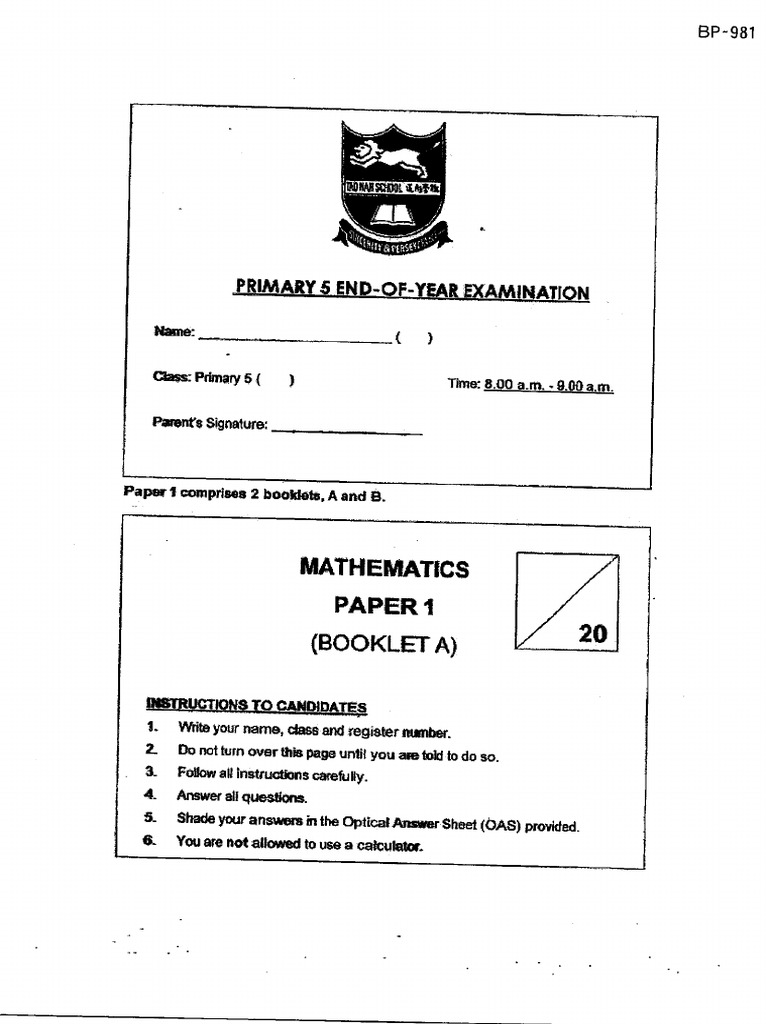 P5 Maths 2024 SA2 Taonan | PDF