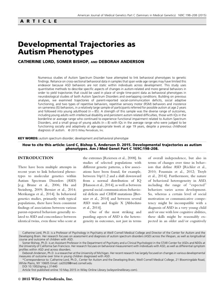 Developmental Trajectories As Autism Phenotypes | PDF | Autism | Disability