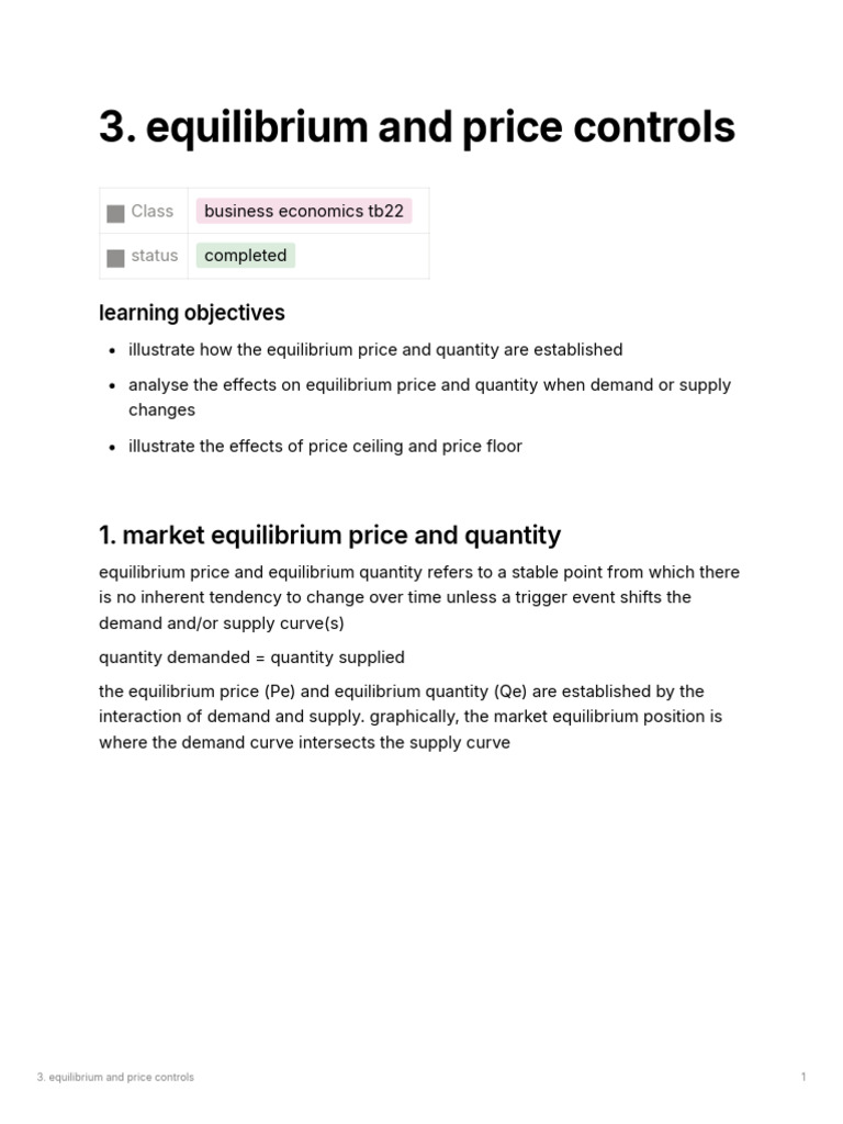 Economics: Equilibrium and Price Controls | PDF | Economic Equilibrium | Supply (Economics)