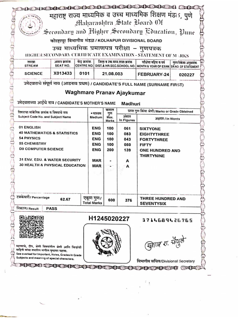My 12 TH Marks | PDF