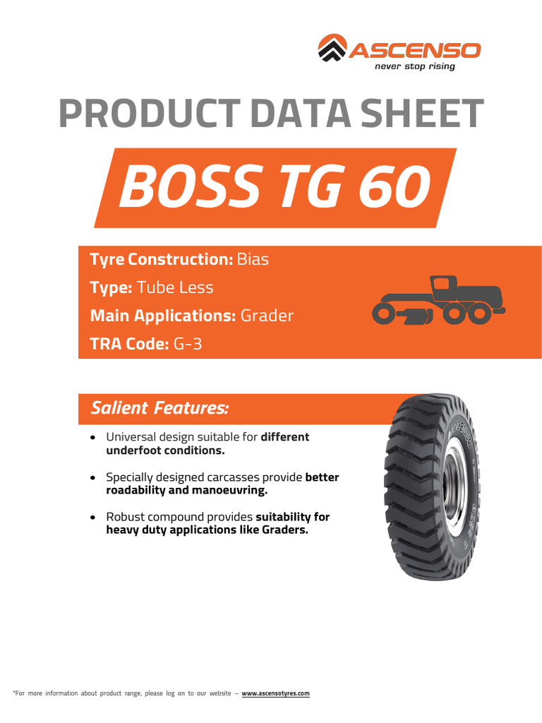 BOSS TG 60 Grader Tyre Data Sheet | PDF