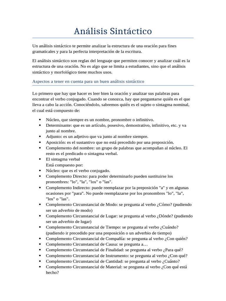 Guía de Análisis Sintáctico | PDF | Verbo | Oración (Lingüística)