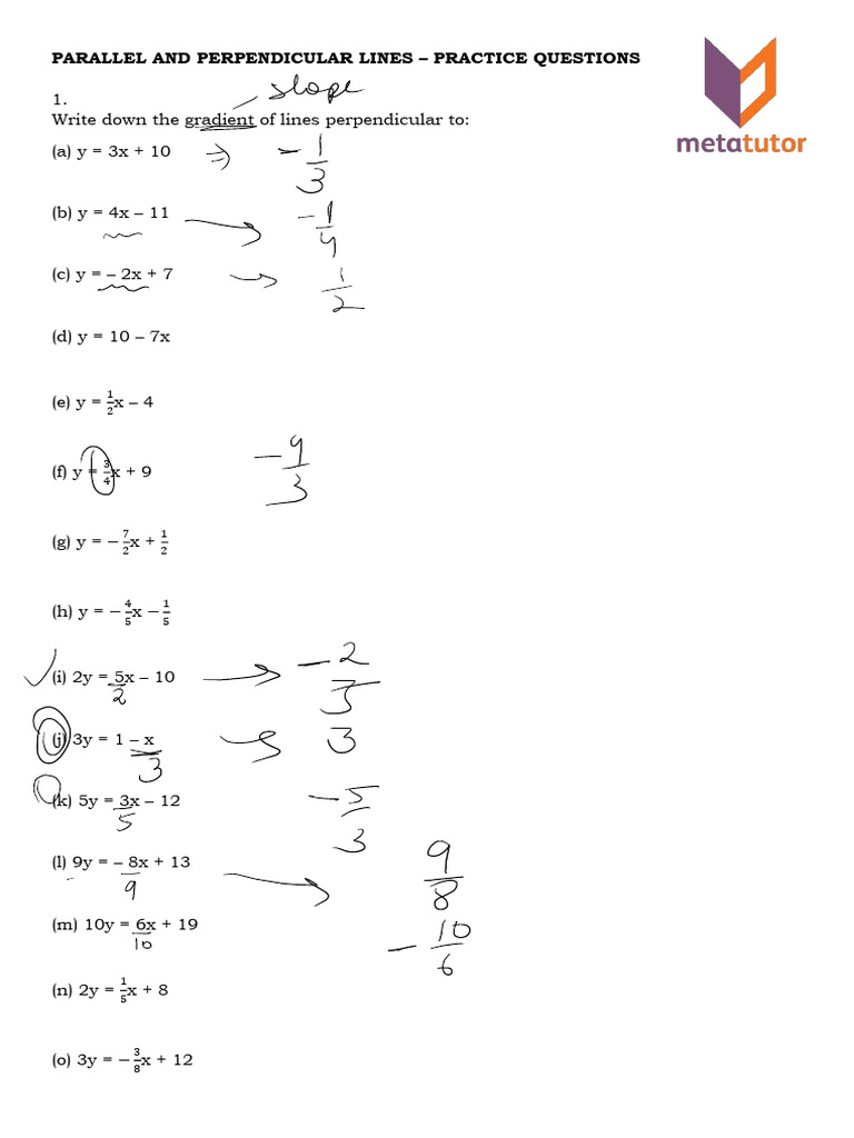 Parallel and Perpendicular Lines Practice | PDF | Line (Geometry ...