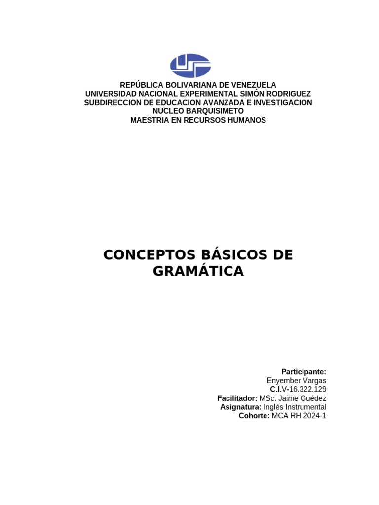 Conceptos Básicos de Gramática | PDF | Verbo | Gramática inglesa
