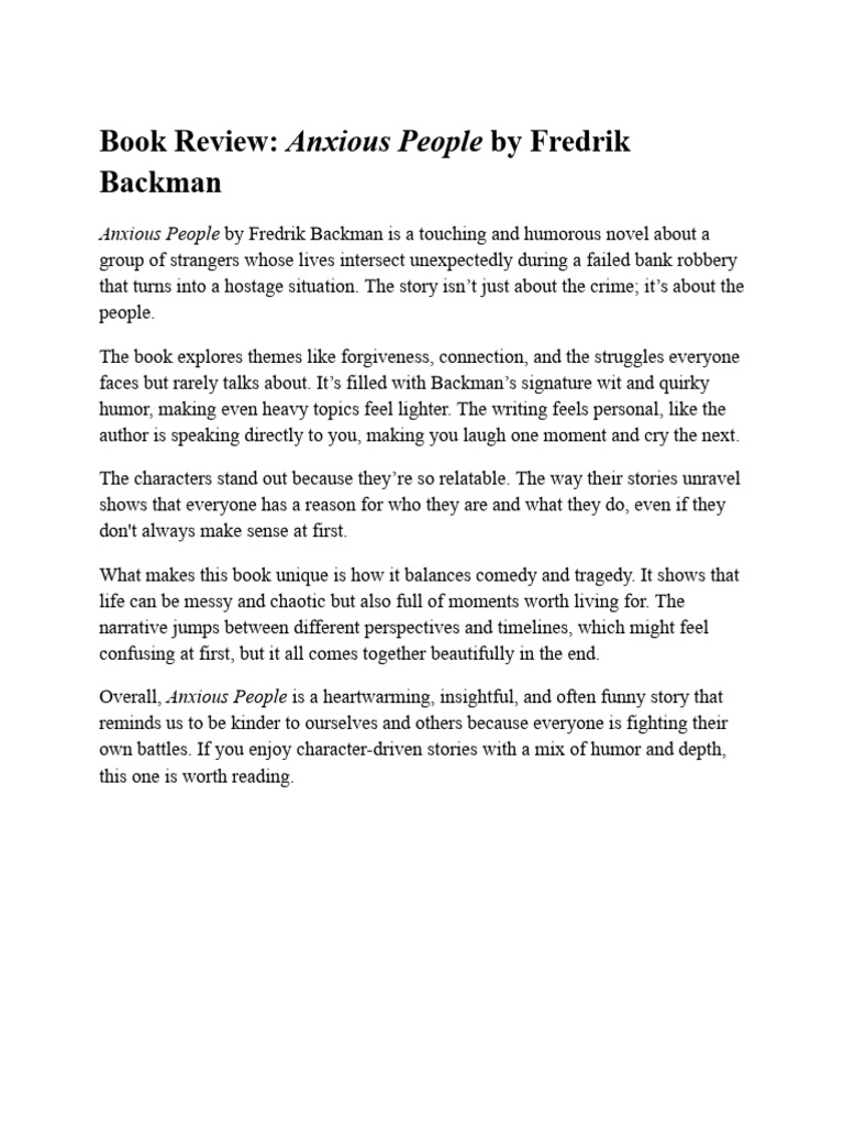 Review of Anxious People by Backman | PDF