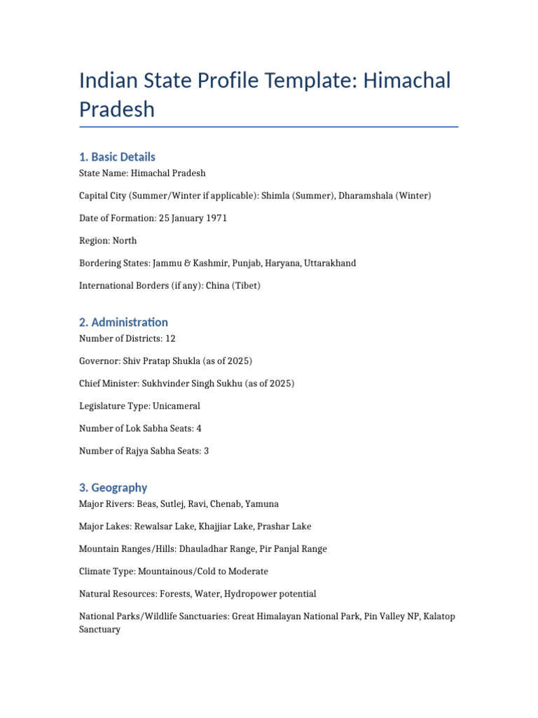 Himachal Pradesh: State Profile Overview | PDF