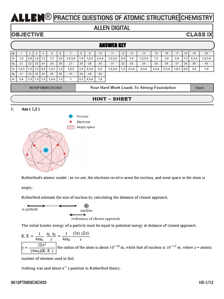 Atomic Structure Practice Questions and Answers | PDF | Atomic Nucleus ...