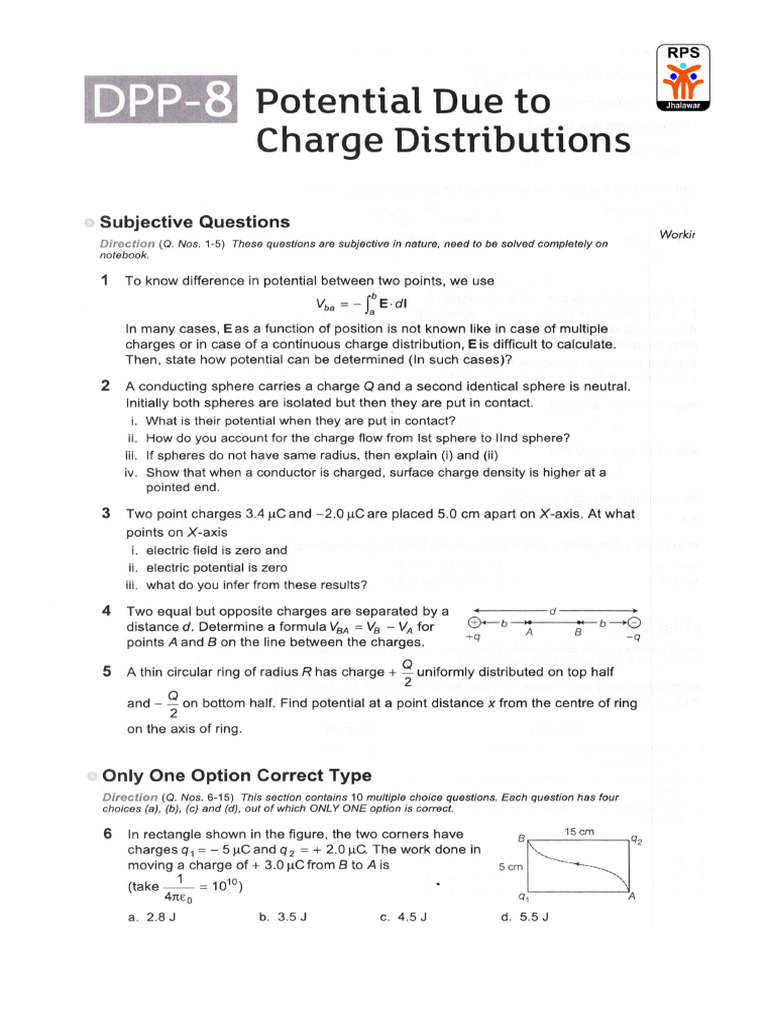 DPP 8 - Potential Due To Charge Distributions | PDF