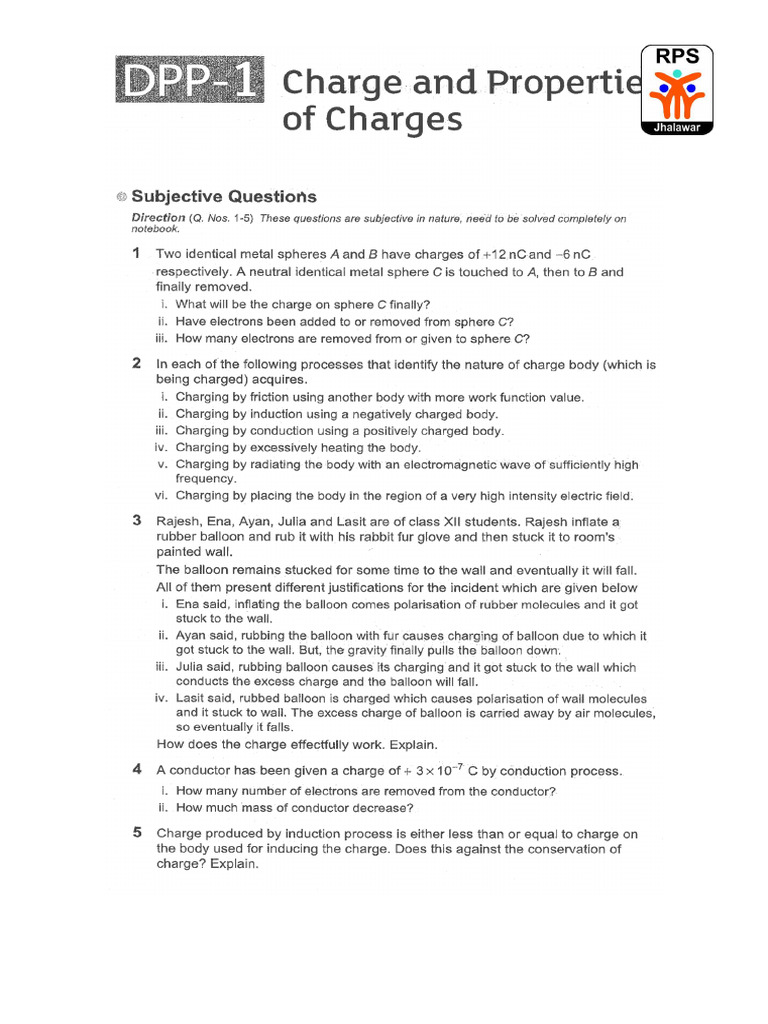 DPP 1 - Charge & Properties of Charges | PDF
