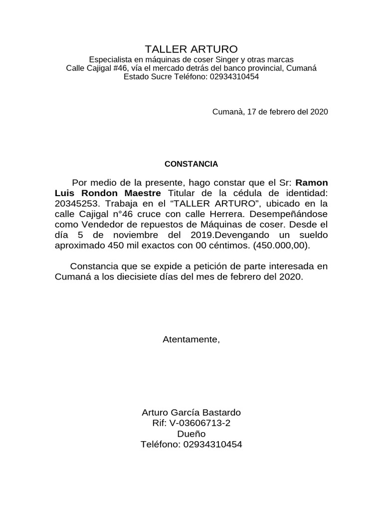 Constancia de trabajo Ramon | PDF