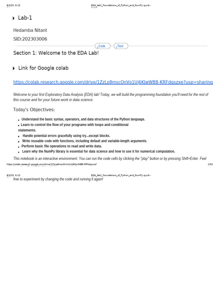Eda Lab 1 Asn 202303006 | PDF | Parameter (Computer Programming ...