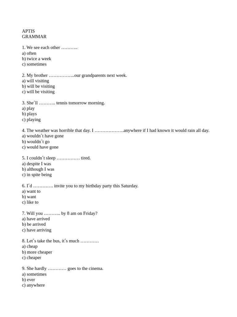 Aptis General Grammar & Vocabulary Practice 1 | PDF