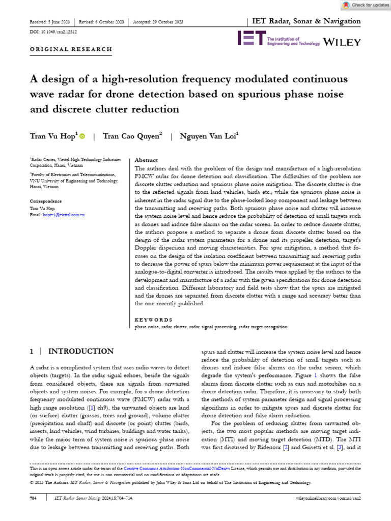 IET Radar Sonar Navi - 2023 - Vu Hop - A Design of A High Resolution Frequency Modulated ...