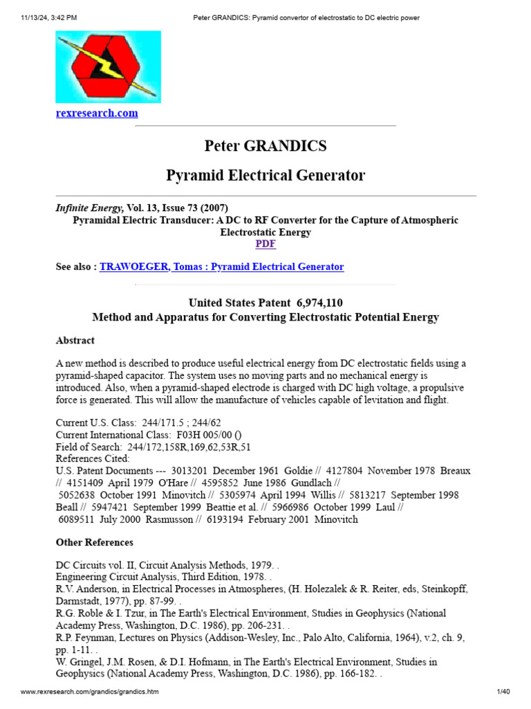 Pyramid Converts Electrostatic To Electricity 11-13-24 | PDF ...