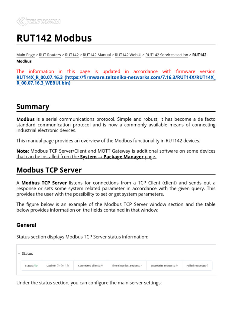 RUT142 Modbus - Teltonika Networks Wiki | PDF | Integer (Computer Science) | Bit