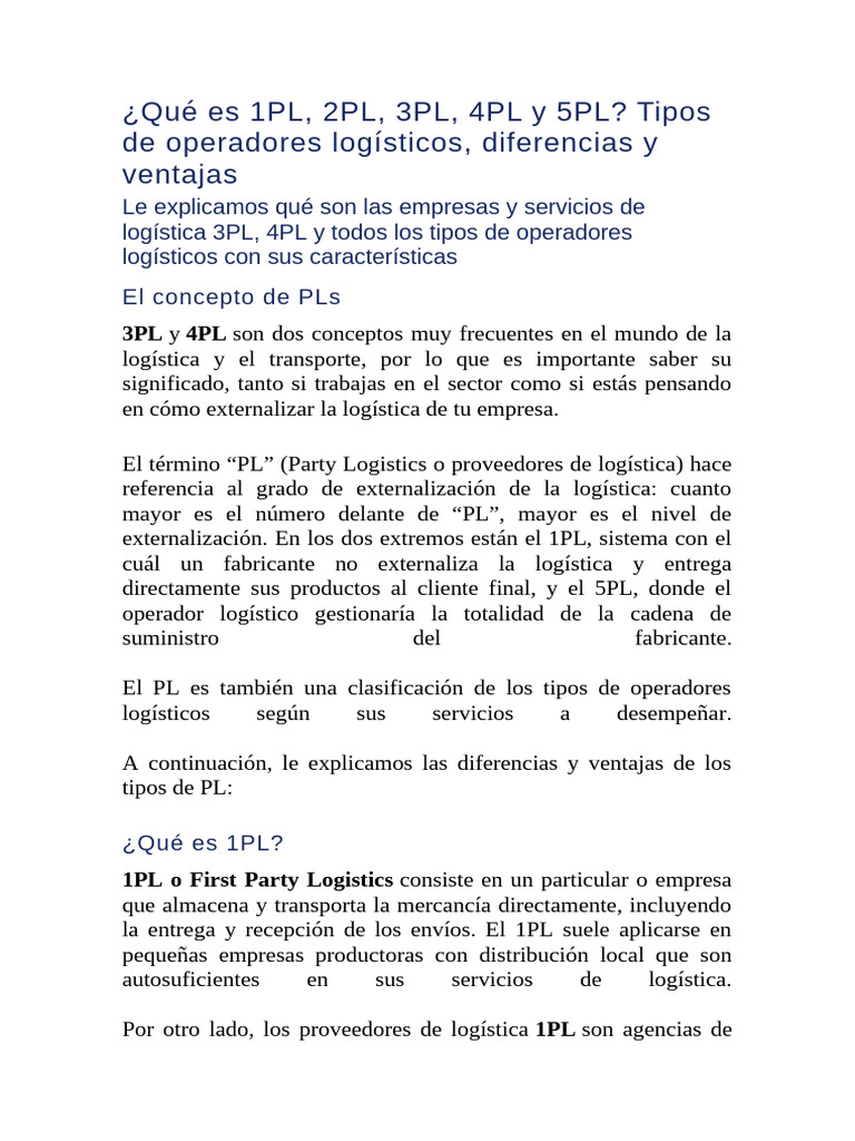 1PL, 2PL, 3PL, 4PL y 5PL | PDF | Logística | Pensamiento sistémico